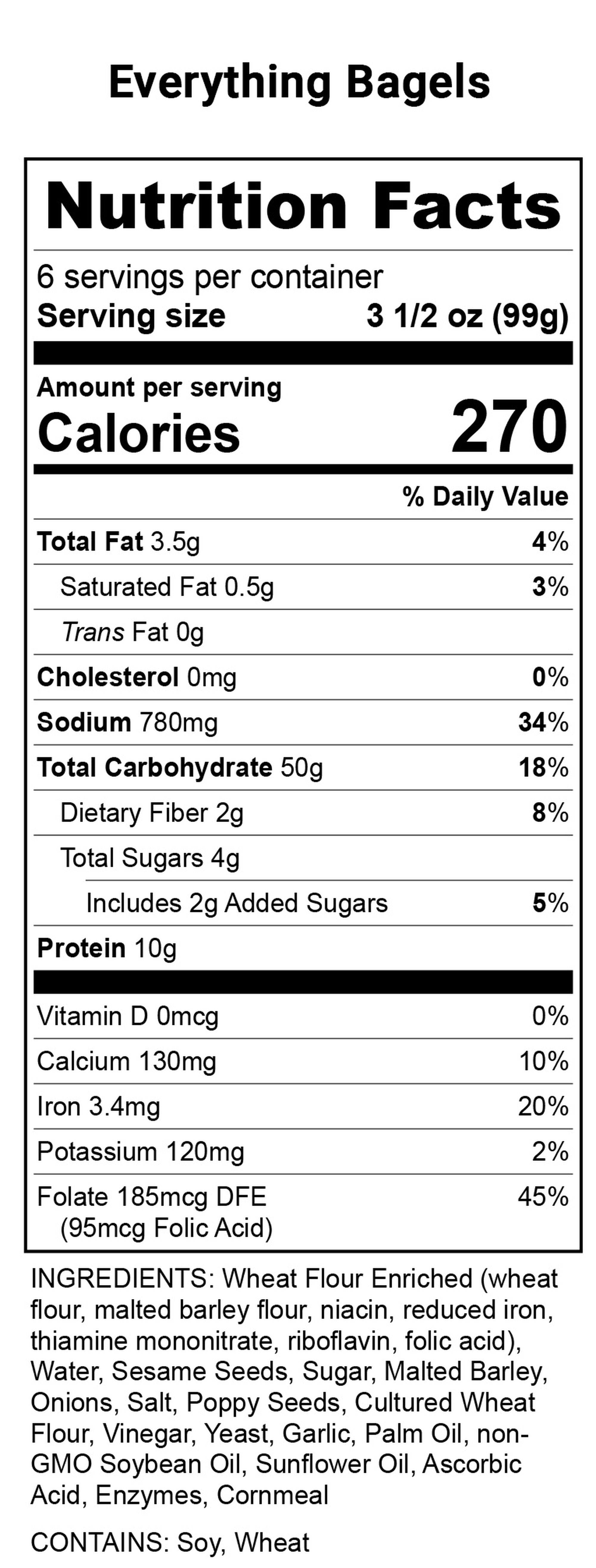 Zabar's Bagels - Nutrition Facts